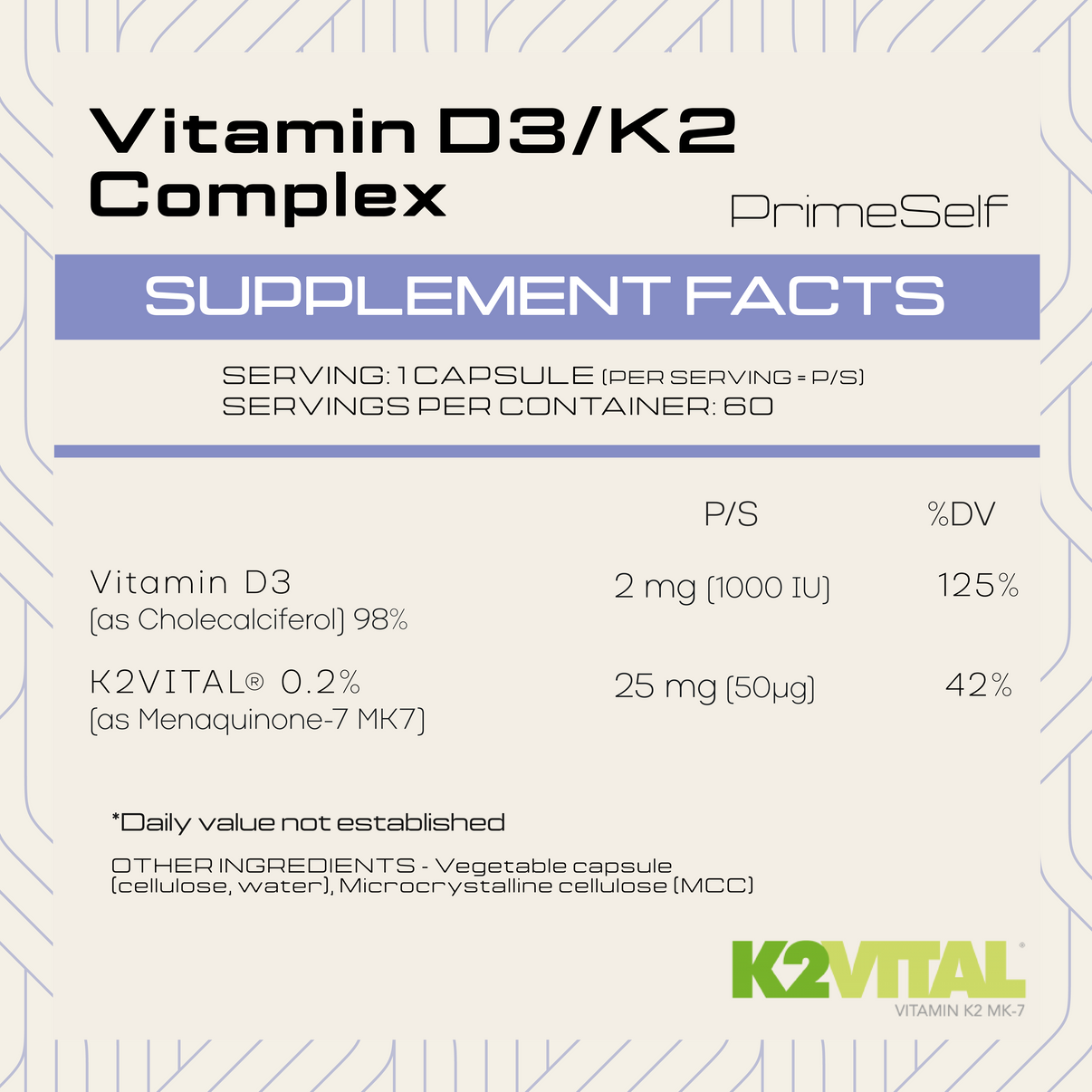 Vitamin D3 + K2 Complex 60 Caps | Bone & Heart Support – PrimeSelf