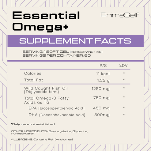 PrimeSelf Essential Omega+ Softgels | Wild Caught High-Potency
