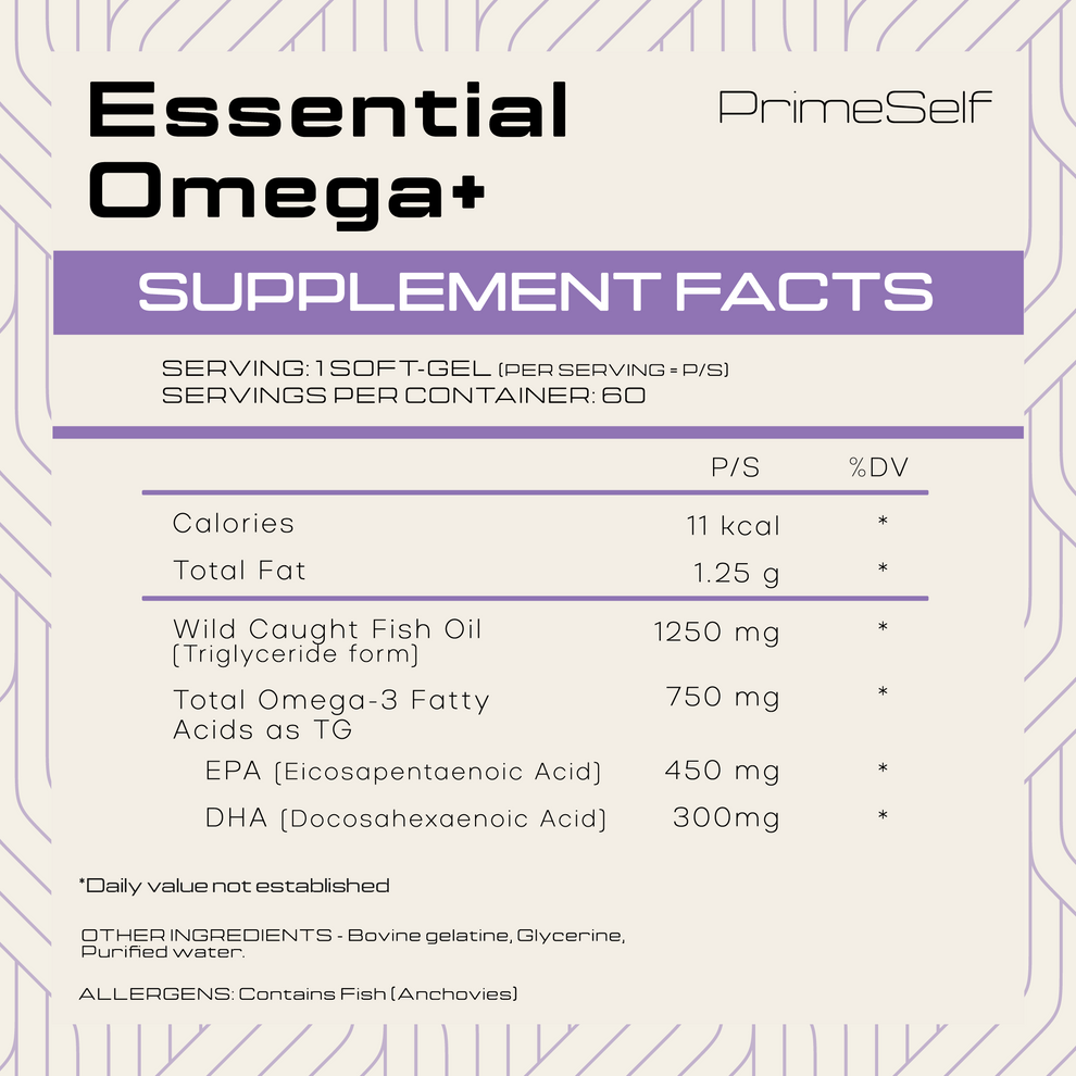 PrimeSelf Essential Omega+ Softgels | Wild Caught High-Potency