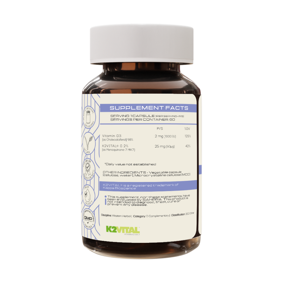 Vitamin D3 + K2 60 Caps | Bone & Heart Health | PrimeSelf