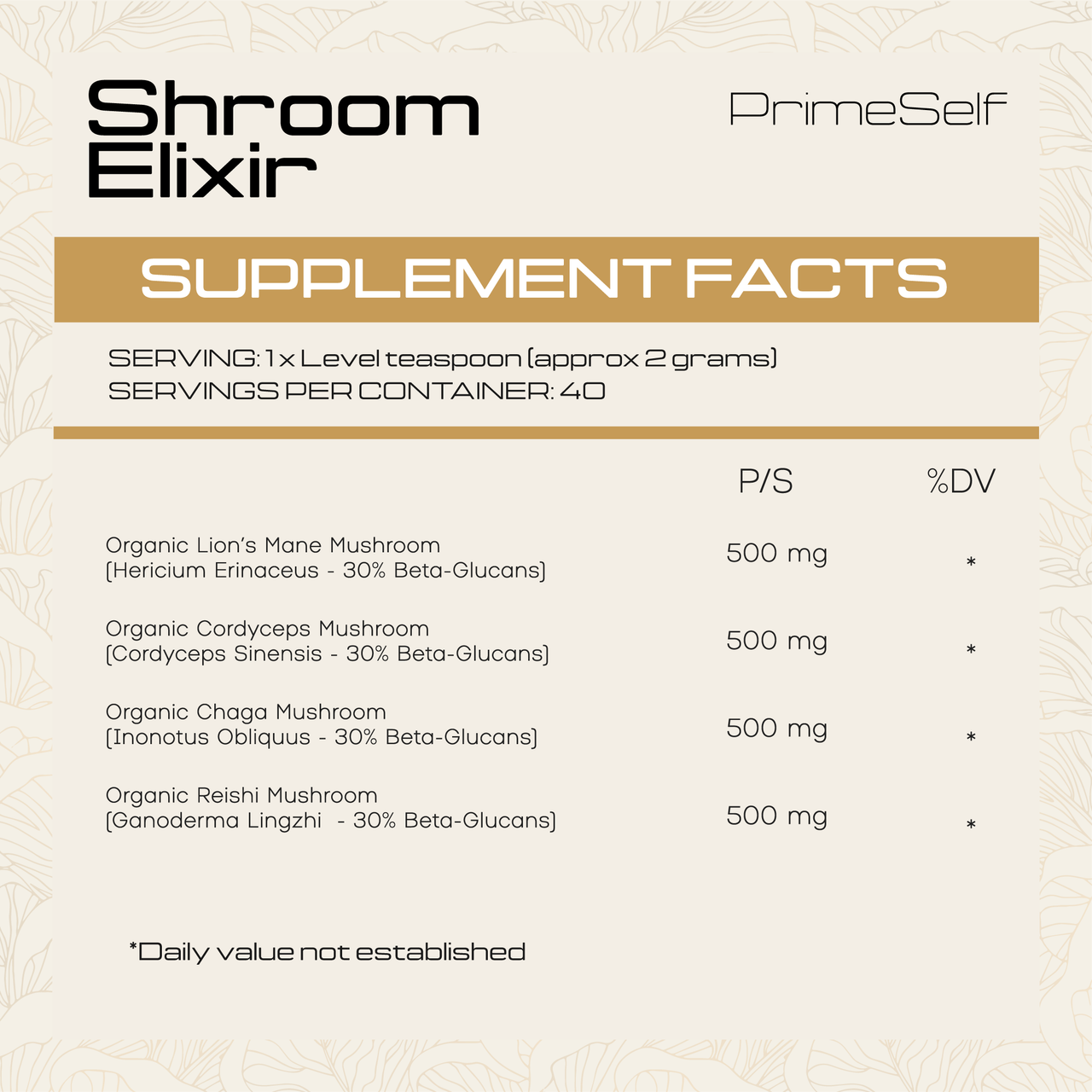PrimeSelf Shroom Elixir Powder | 4-in-1 Mushroom Blend Supplement